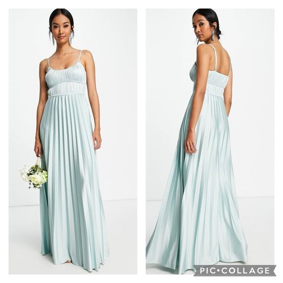 ASOS | Dresses | Asos Design Blue Satin Seamed Bodice Pleated Sleeveless Maxi Dress 8 | Poshmark